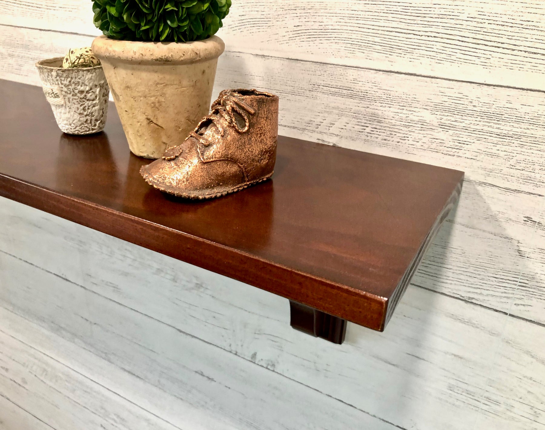 Stained Farmhouse Shelf with Back Support | The Shelf Shop